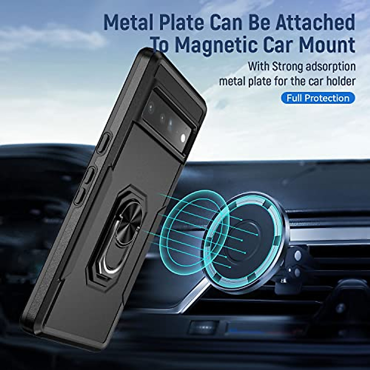 Niecase for Google Pixel 7 Pro 5G Case with Screen Protector & Camera Lens Protector, Heavy Duty Shockproof Protective Phone Cover, Built in 360° Rotatable Magnetic Ring Holder for 7 Pro (Black)