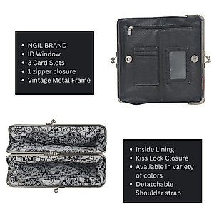 Double Frame Vintage Style Clutch Purse Wallet, Clutch Purses for Women, Wallet Women, Clutch, Travel Wallet Womens (Black)