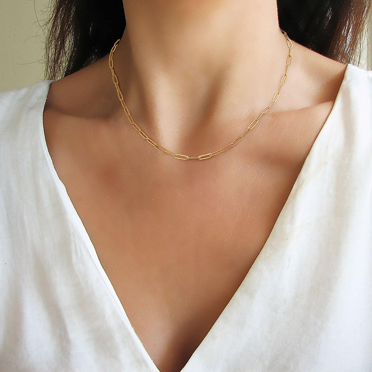 GLIVEOR Gold Paperclip Chain Necklace for Women, 14K Gold Over Paperclip Chain Necklace for Women 3mm Paperclip Chain Gold Chain for Women 20 Inch Gold Chains Gold Necklace