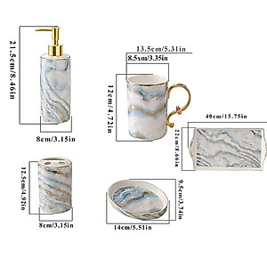 Soap Dispenser Accessories Set -6 Pieces Counter Top Bath Set Includes Soap Dispenser Toothbrush Holder Tumblers Soap Dish and Tray, Ceramic Soap Dispenser