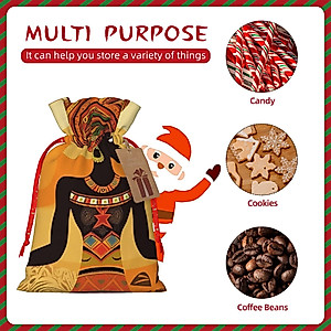 RLDOBOFE Christmas Gift Bags With Drawstring African Woman Christmas Burlap Gift Bag Christmas Drawstring Bag for Halloween Xmas Candy Bags Reusable Xmas Present Bags for Party Decorations Holiday