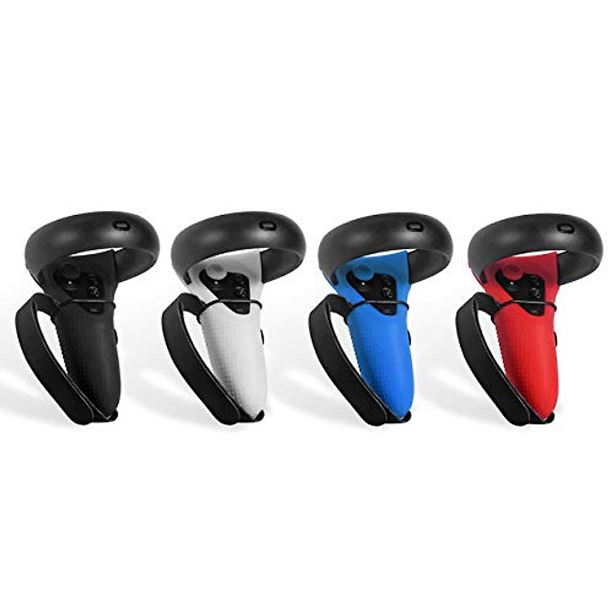 Hooshion 3 Set Handle Non-Slip Silicone Protective Case Joystick Cap Anti-Drop Leather Hand Strap for Oculus Quest/Rift S VR Headset (Blue)