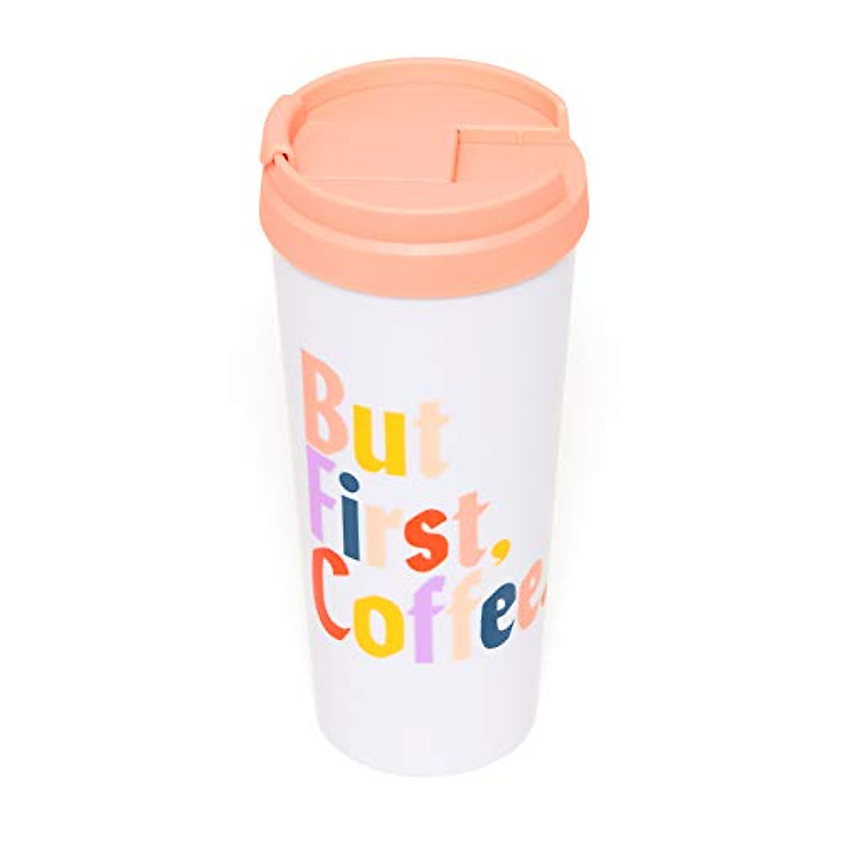 ban.do Hot Stuff Insulated Thermal Travel Mug Tumbler, 16 Ounces, But First Coffee (Multi)