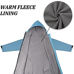 Oksun Oversized Waterproof Swim Parka: Windproof Warm Swimming Coat - Water Resistant Jacket - Thin Fleece Lined Surf Poncho (L-XL, Blue)