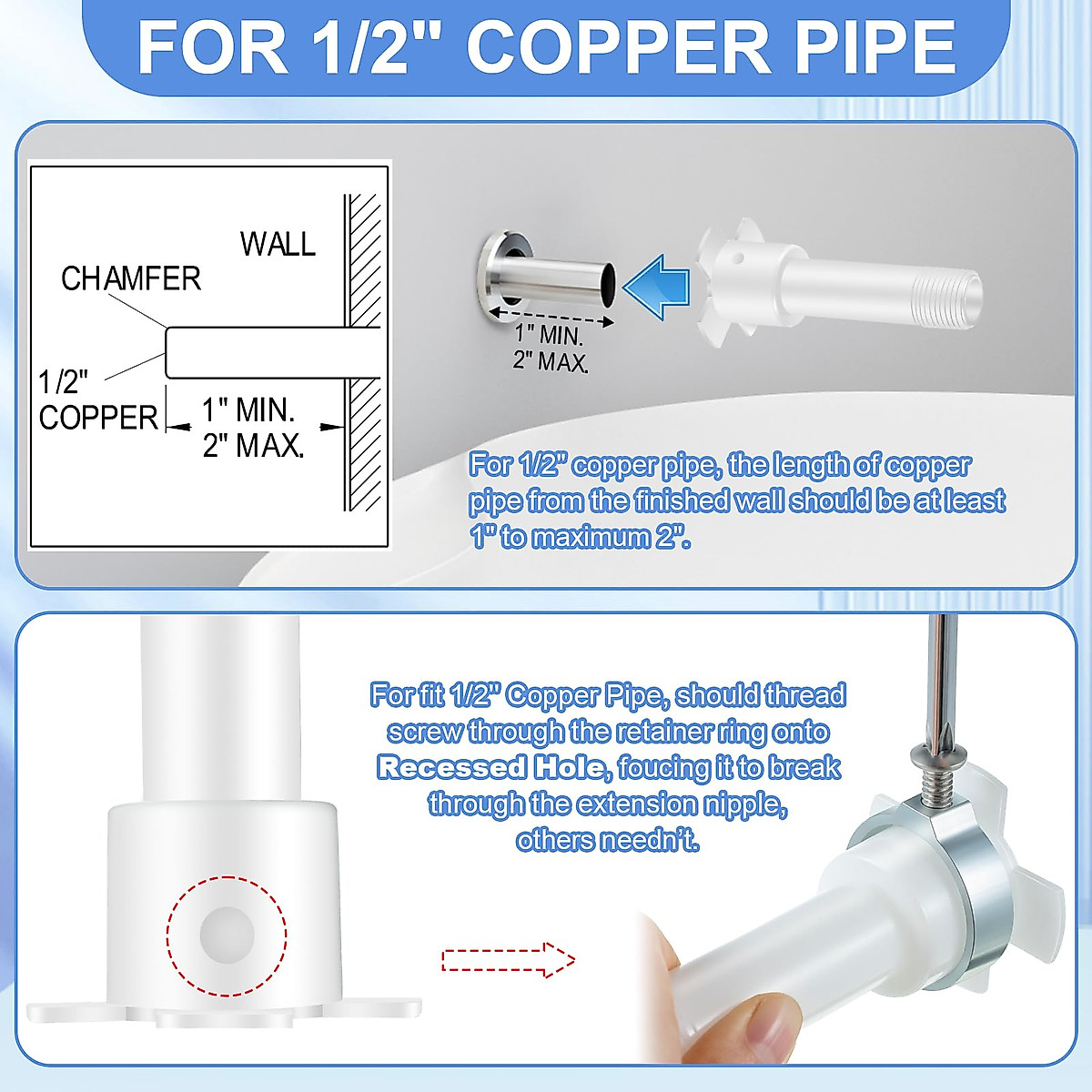 Dreyoo Four in One Tub Adapter, Bathtub Faucet Adapter Slip Fit for Copper, Universal Fits 1/2'' Copper Pipe, 1/2'' IPS and 3/4'' IPS, Tub Spout Diverter Repair Kit with Assembly Tool