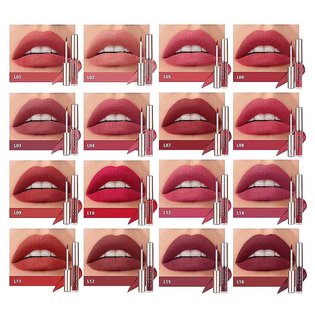 LANGMANNI Matte Liquid Lipstick Makeup Set Velvety Liquid Lipstick Long Lasting Durable Nude Lip Gloss Beauty Cosmetics Set for Girls and Women (16Pcs set)