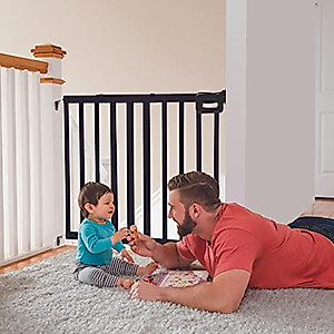 Summer Infant Summer Deluxe Stairway Simple to Secure Wood Safety Baby Gate, Fits Openings 30-48" Wide, for Doorways & Stairways, 32" Tall Walk-Through Baby & Pet Gate, Black, One Size