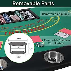 Vilobos 7 Player Blackjack Table with Folding Legs 71'' Casino Game Table Removable Metal Cup Holder Green Felt