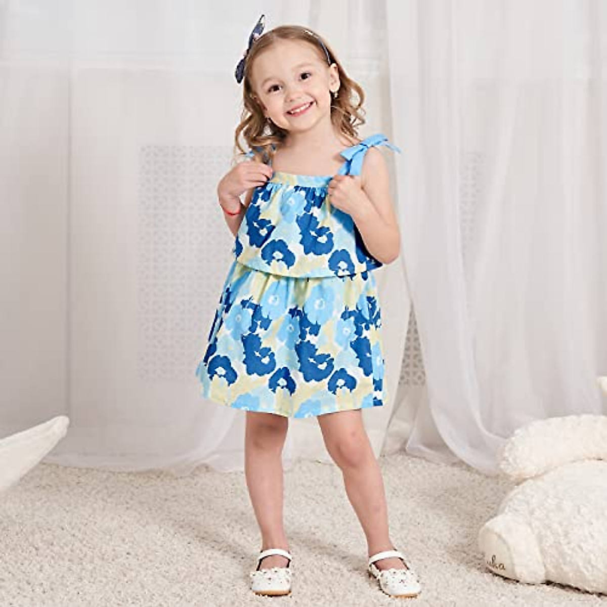Sosomi Baby Blue Dress Sleeveless Baby Dress 12-18 Months Baby Girl Dress Summer Butterfly Dresses for Baby Girl Kid Floral Sundress Baby Girls' Dresses Flower Print Royal Blue Toddler Dress
