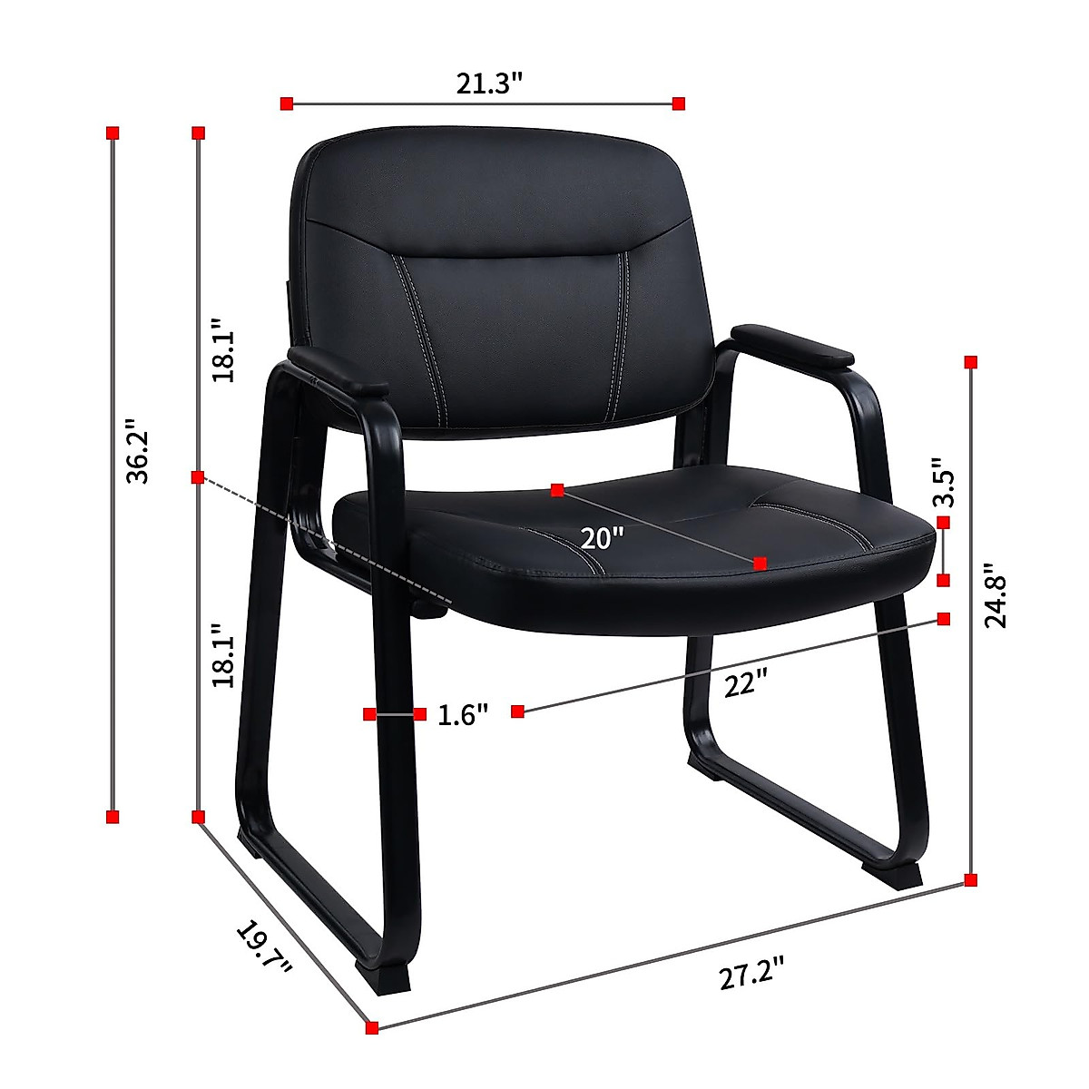 CLATINA Big and Tall Office Guest Chair 400lbs Reception Chair with Bonded Padded Armrest Backrest Sled Base Office Guest Chair for Conference Waiting Room Office Home Set of 4 Black