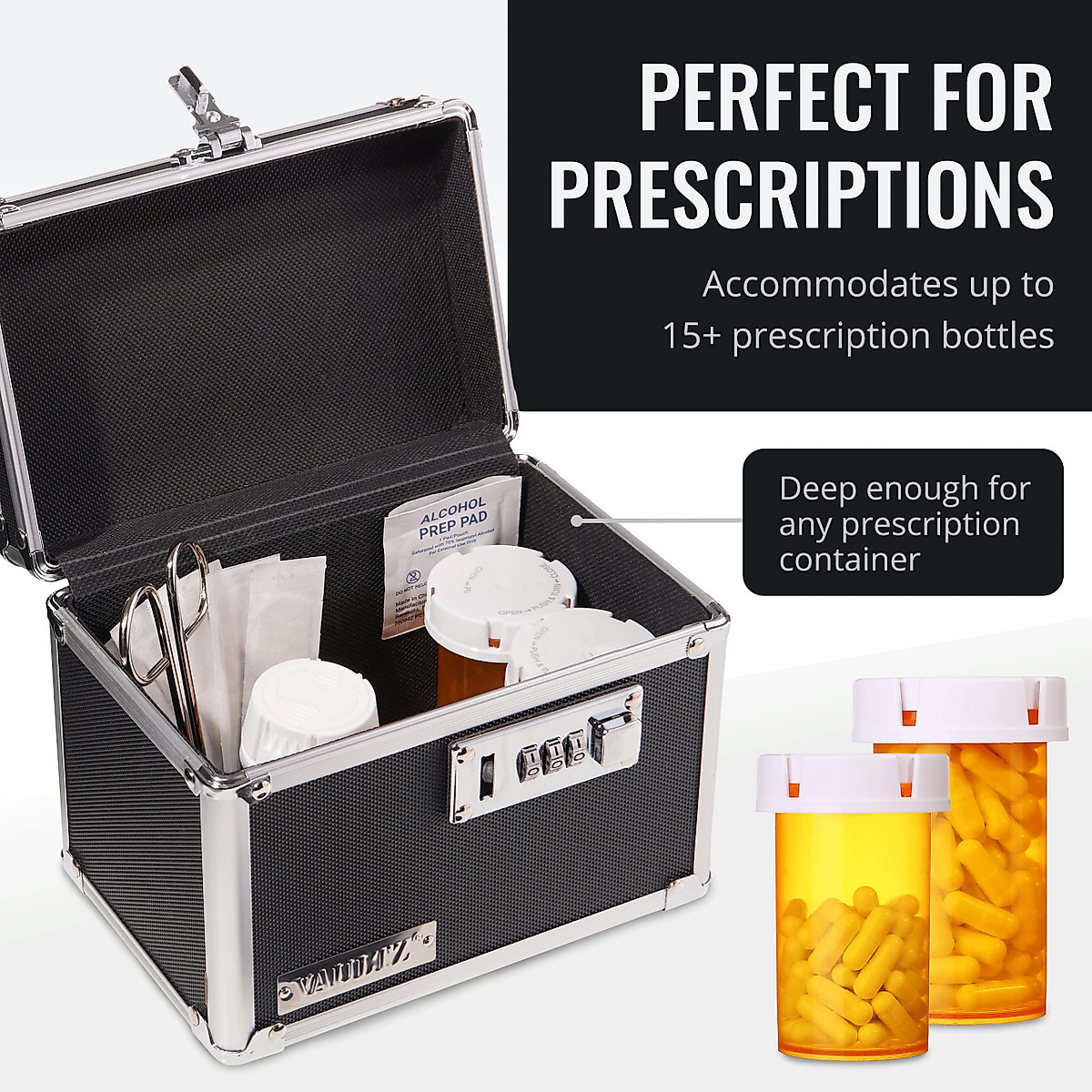 Vaultz Combination Lock Box - Pack of 1 - 10 x 7.25 x 7.75 Inch Standard Safe with Key and Combo Lock for Important Documents, Medicine & Money - BLACK