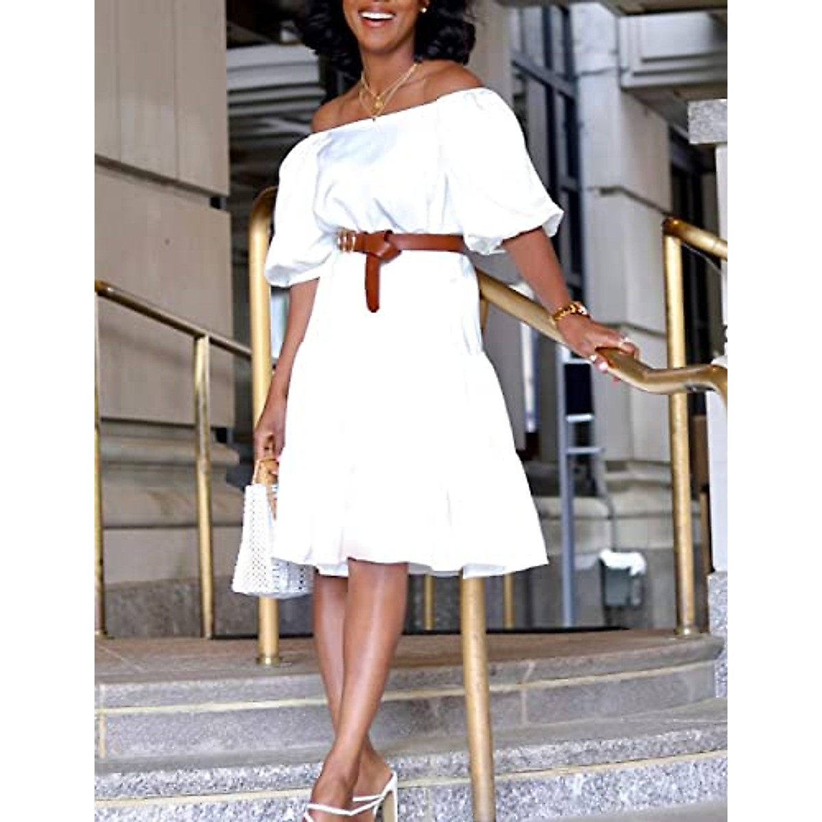 Earnda Women's Leather Belt Fashion Soft Faux Leather Waist Belts For Jeans Dress Brown Medium