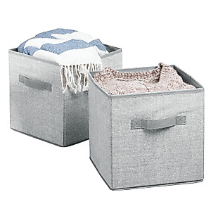 mDesign Small Fabric Collapsible Organizer Cube Bin Box with Front Handle for Cube Furniture Units, Closet or Bedroom Storage, Holds Clothing, Linens, Accessories - Lido Collection - 2 Pack - Gray