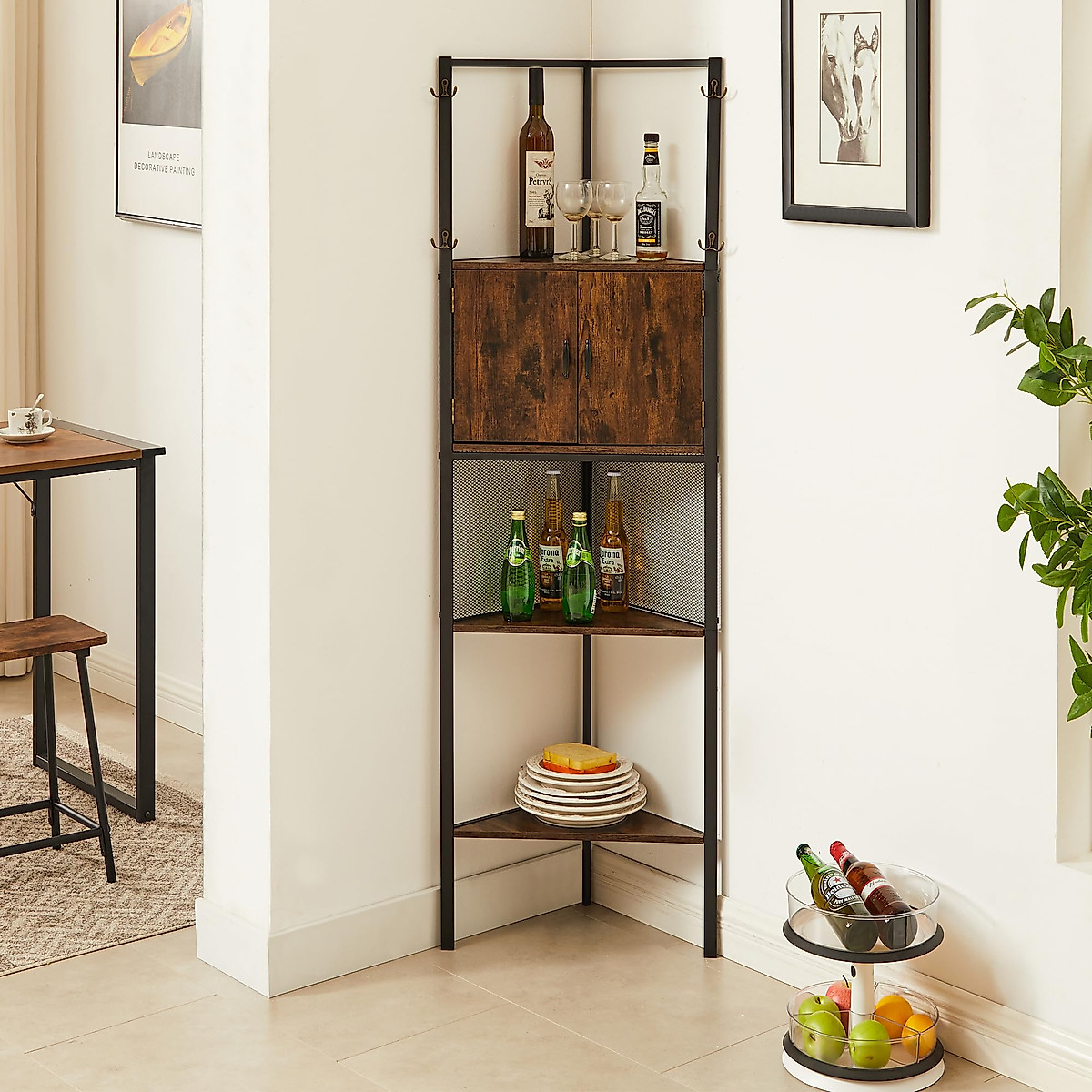 VECELO Corner Cabinet, Tall Storage Shelf, Bookshelf Display Shelves Rack for Living Room, Kitchen, Balcony, Small Space