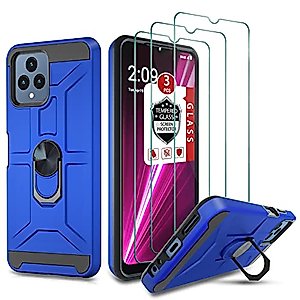GAMEMIUZ T-Mobile Revvl 6 5G Case, TCL Revvl 6 Case with [3X Tempered Glass Screen Protector], Built-in Ring Kickstand and Magnetic Car Mount Shockproof Dropproof Armor Case for Revvl 6 - Blue