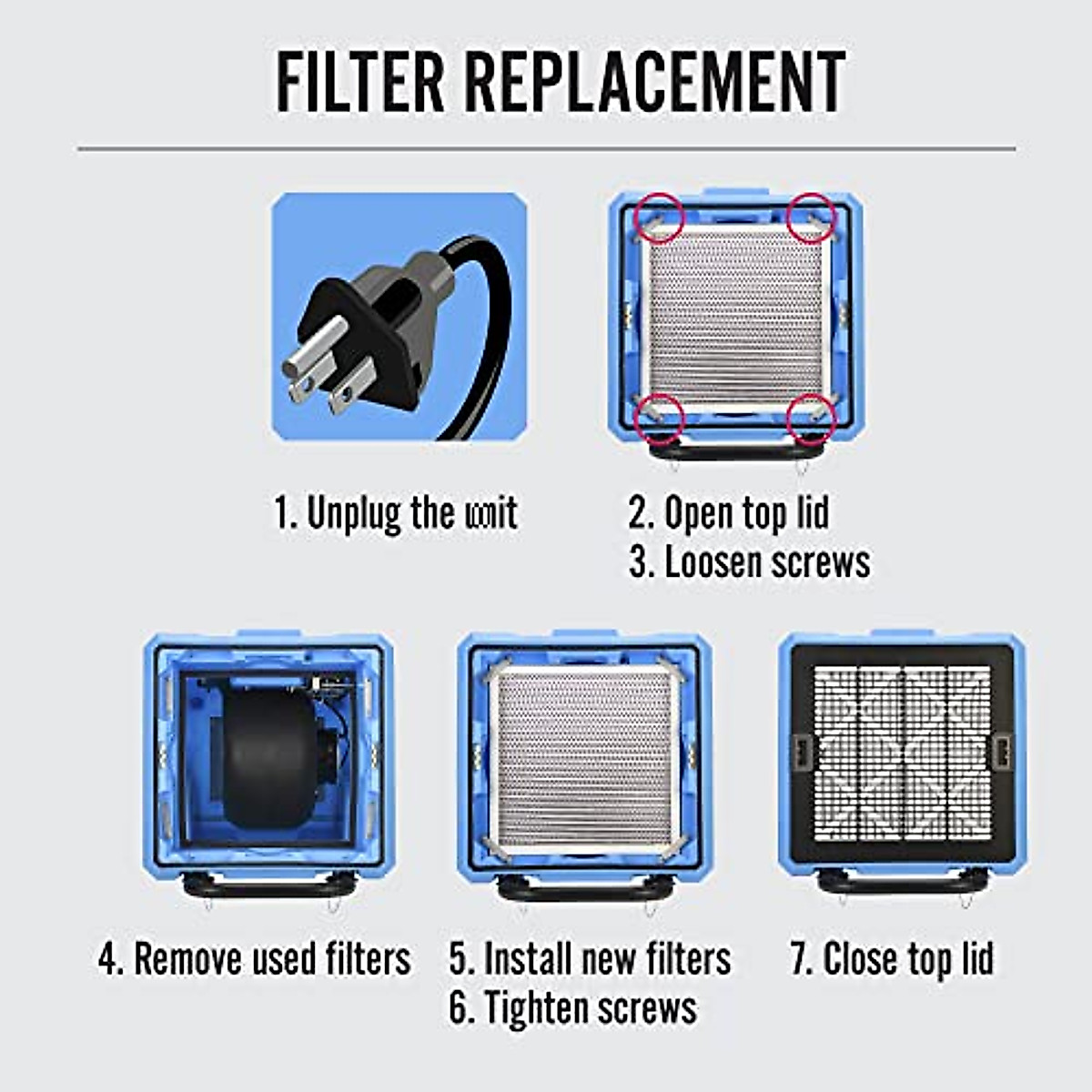 Lasko BlueDri AS1000 1000 CFM Portable Large Capacity HEPA Air Scrubber with Two-Stage Filtration, Blue