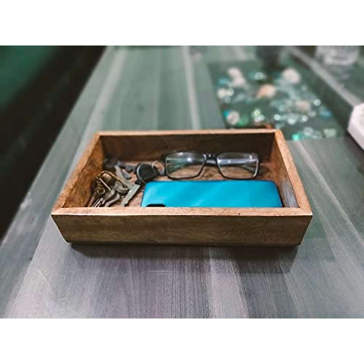 Antique Handmade Mango Wood Guest Towel Holder Vanity Tray Bathroom Accessory Trays Brown 10 x 6 inches