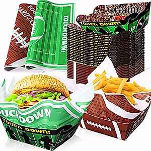 100 Pieces Football Py Supplies Football Food Paper Trays Serving Disposable and Football Deli Sheets Rugby Football Grease Resistant Liner for Football Game Day Birthday Tailgate Party Supplies