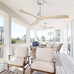 Sofucor 52 Inch Ceiling Fan with Remote, 3 Blade Carved Wood Fan Without No Light, Modern Ceiling Fan for Indoor Outdoor Bedroom Living Room Patios Farmhouse, Reversible DC Motor