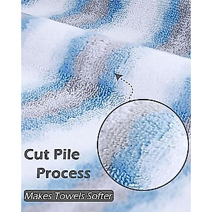 Jacquotha 6 Piece Soft and Absorbent Bathroom Towel Set, 2 Bath Towels, 2 Hand Towels, 2 Washcloths, Stripe and Cut Velvet Design, Cotton Lightweight Thin Towel Sky Blue