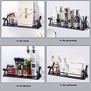 hisucbetter Floating Shelf Wall Mounted, Wall Shelves for Bedroom, Bathroom, Living Room, Kitchen, Laundry Room Storage & Decoration, L15.75XD4.72IN, Black Metal Floating Shelves.