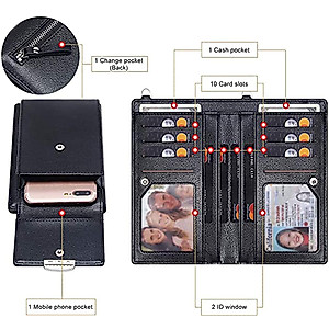 Small Crossbody Bag Long Cell Phone Purse Bag Wallet with Credit Card Slots Women Student Diagonal Wallet Multi-function Shoulder Bag (Black)
