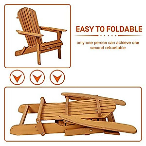 Adirondack Chair Weather Resistant Patio Chairs Folding Outdoor Chair w/Long Arms Solid Wooden Heavy Duty Reclining Fire Pit Chair for Deck, Lawn, Backyard, Garden Set of 2- Natural