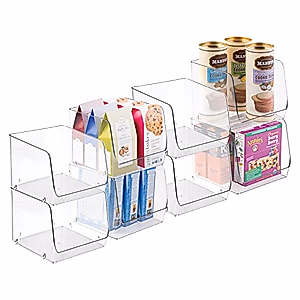 mDesign Modern Stackable Plastic Open Front Dip Storage Organizer Bin Basket for Kitchen Organization - Shelf, Cupboard, Cabinet, and Pantry Organizing Decor - Ligne Collection - 8 Pack - Clear