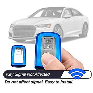 Compatible with 2019 2020 2021 Toyota Tacoma 4Runner Highlander Sequoia Corolla RAV4 Land Cruise Prius C Blue TPU Key Fob Cover Case Remote Holder Skin Protector Keyless Entry Sleeve Accessories