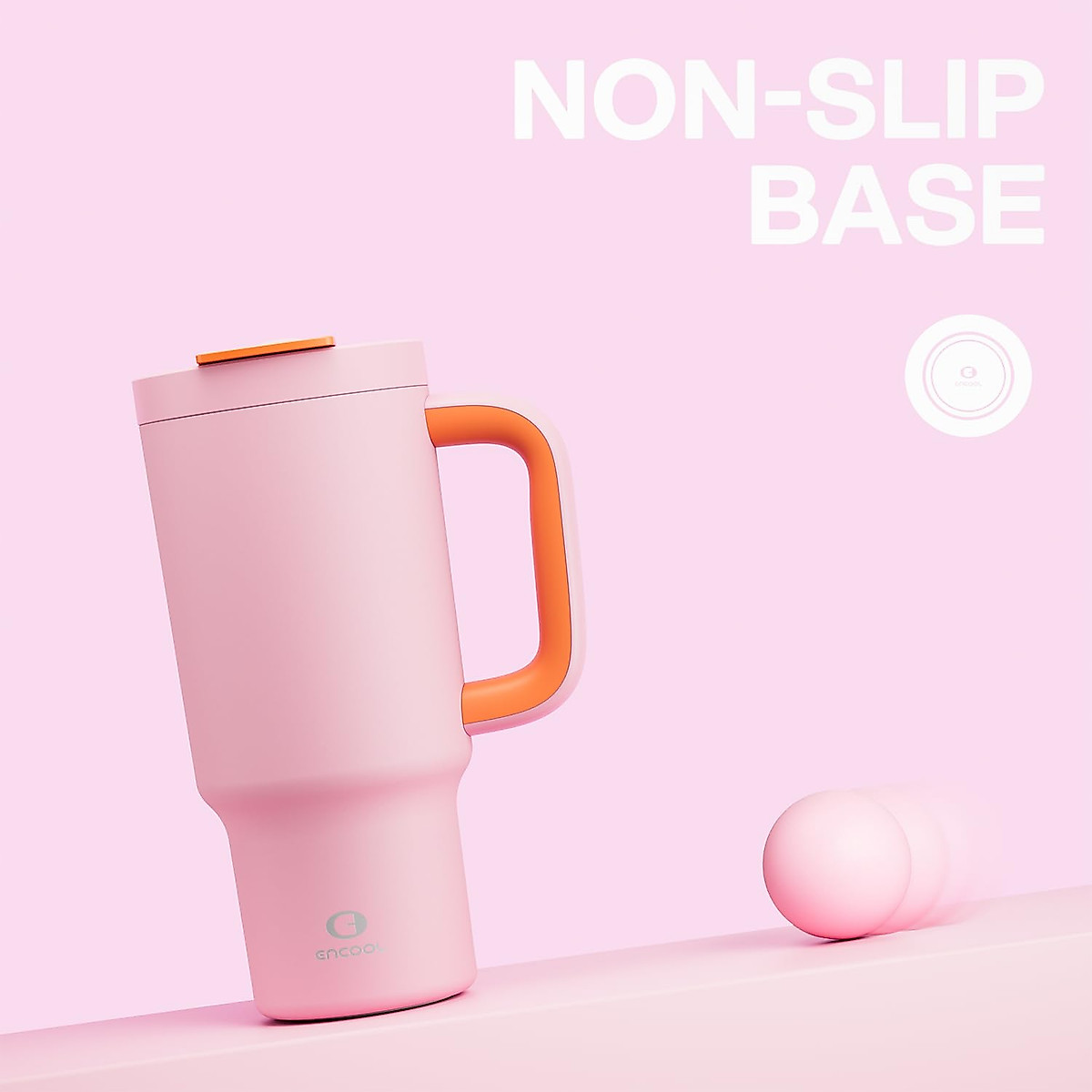 ENCOOL 32 oz Tumbler with Handle and Flip Straw, 100% Resistant Tumbler with Lid and Straw, Insulated Stainless Steel Travel Coffee Mug, Keeps Cold for 24 Hours, Cup Holder Friendly (Blush)