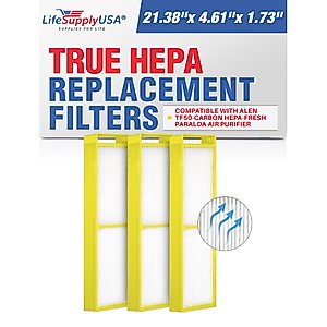 LifeSupplyUSA True HEPA Filter Replacement Compatible with Alen TF50-Carbon HEPA-Fresh Paralda Air Purifier (3-Pack)