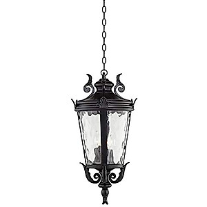 John Timberland Casa Marseille European Outdoor Ceiling Light Hanging Black Scroll 26 1/4" Clear Water Glass Damp Rated for Exterior House Porch Patio Outside Deck Garage Front Door Home