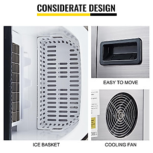 VEVOR Countertop Ice Maker, 40LBS/24H, Stainless Steel Crystal Clear Cube, Portable Ice Making Machine with LCD Display Control Panel and Ice Scoop for Home Bars Parties Commercial Use