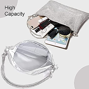 Rhinestone Hobo Bag for Women Chic Evening Handbag Shiny, Sparkly Crystal Handbag Shoulder Bags for Travel Vacation Party Proms Gifts (Silver)
