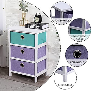 NO MORE TAG Nightstand Set of 2, Small Nightstand with 3 Fabric Drawers, Bedside Table for Bedroom, Sturdy Wood Frame, Wood Top, Easy Pull Handle,Easy Assembly,Purple