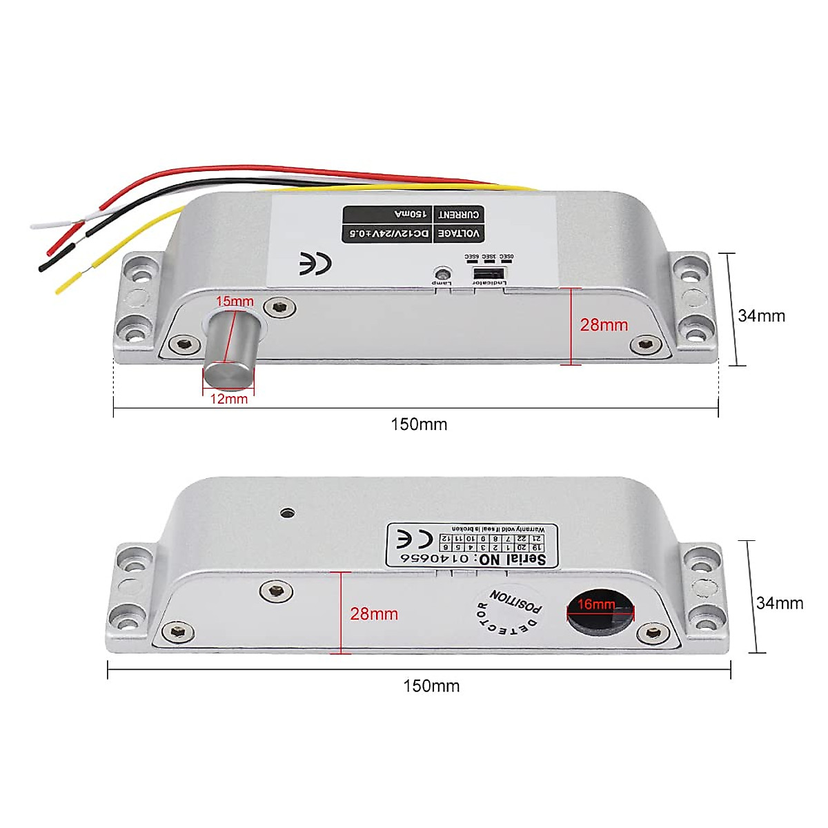 LIBO Electric Drop Bolt Lock DC 12V Fail Safe NC Mode Electronic Door Lock for Access Control Security System with Time Delay