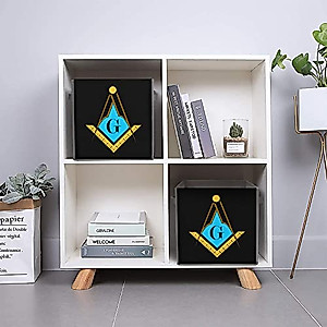 Color Freemason Symbol Foldable Storage Bins Printd Fabric Cube Baskets Boxes with Handles for Clothes Toys, 11x11x11