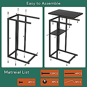 Yusong C Shaped End Table, Small Side Tables Slide Under Sofa Couch Bed, Small TV Tray Bedside Table for Small Spaces, Living Room, Bedroom, Black