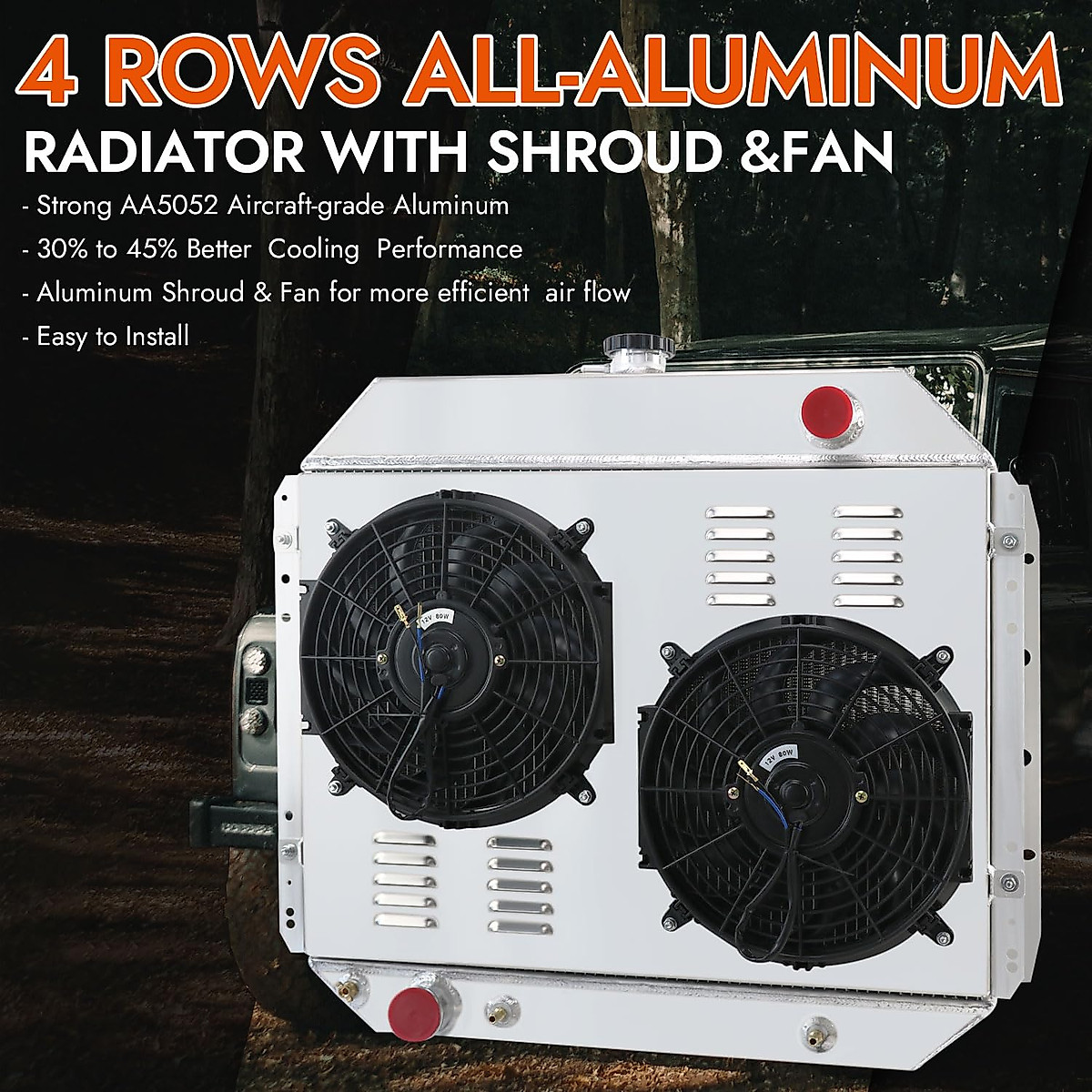 FonGoff 4 Row Radiator Shroud Fan Compatible with 1966-1979 Ford Bronco Truck F100 F150 F250 F350 V8