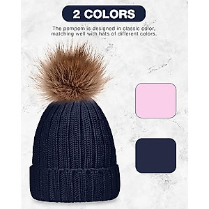 4 Pieces Winter Hat and Gloves Set Women Beanie Hat Gloves Skull Cap Touchscreen Gloves for Women Girl Lady Couple (Navy Blue, Pinkish Pink)