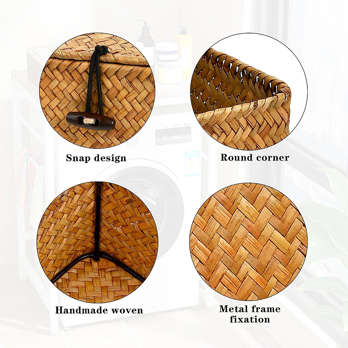 SULICRE Dryer Sheet Holder Seagrass Dryer Sheet Container with Lid Woven Farmhouse Dryer Sheet Box Decor Dryer Balls Dispenser for Laundry Room Organization and Storage