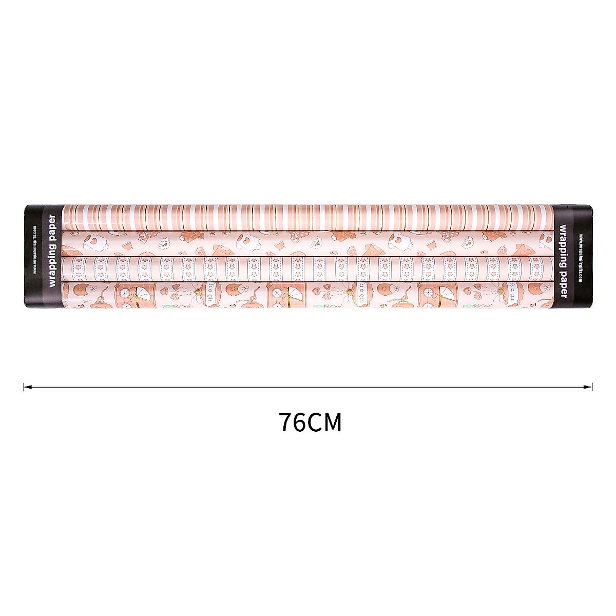 WRAPAHOLIC Baby Girl Wrapping Paper Roll - Cute Hobbyhorse and Baby Clothes Design Perfect for Celebration, Party, Baby Shower Present Packing - 4 Rolls - 30 inch X 120 inch Per Roll