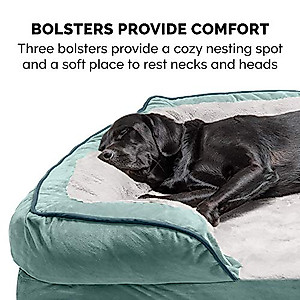 Furhaven Cooling Gel Dog Bed for Large Dogs w/ Removable Bolsters & Washable Cover, For Dogs Up to 95 lbs - Plush & Velvet Waves Perfect Comfort Sofa - Celadon Green, Jumbo/XL, 40.0" x 32.0"x 9.5"