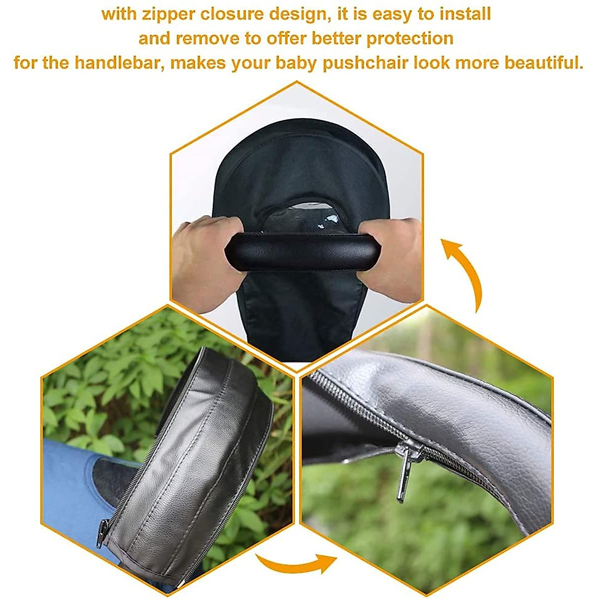 CHILDHOOD Baby Stroller Armrest Handle Sleeve Cover Universal Handle Cover Artificial Leather Black