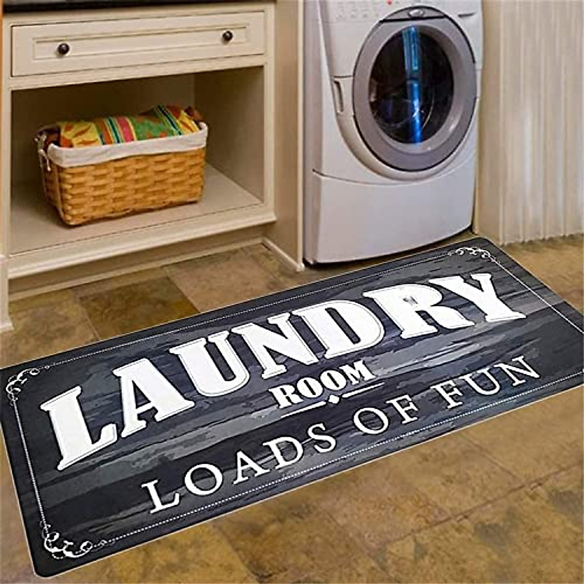 Black Laundry Room Runner Rug 20x59 Load of Fun Rug Floor Mat for Washroom Mudroom Rubber Runner Farmhouse Large Laundry Rug Mat Washer and Dryer Carpet Black Laundry Room Decor and Accessories