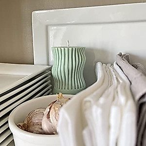 Twigs & Birch Curvy Pillar Candle (1 Pistachio Green Artisan Hand Made) | 100% Natural Unscented Soy Beeswax Candles for Gift | Smokeless Non-Toxic Air-Purifying | Canadian Made, Slow Burning 4x3