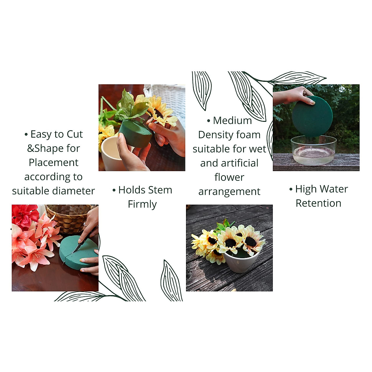 FLOFARE Pack of 6 Round Floral Foam Blocks for Fresh and Artificial Flowers, Styrofoam for Artificial Flowers each (3" X 1.5"), Dry & Wet Green Flower Foam for Flower Arrangements and Florist Supplies