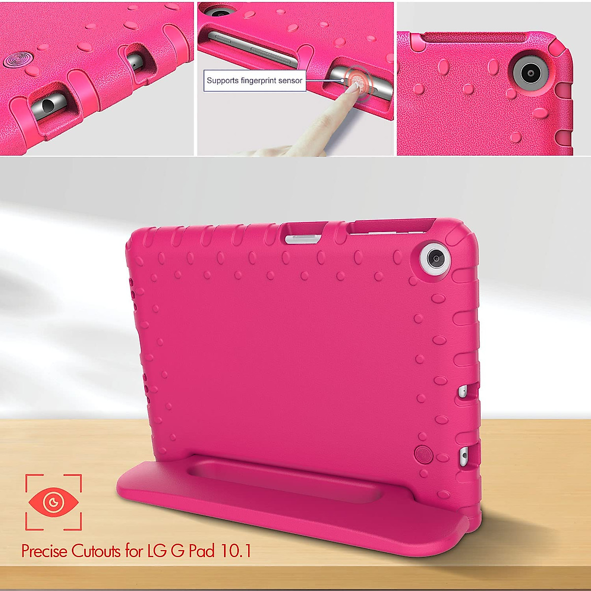 CCambro Kids Case for LG G Pad 5 10.1 FHD 2019 (Model: LMT600), Light-Weight EVA Soft Foam Durable Rugged Shockproof Kidsproof Child Cover Foldable Handle to Kickstand, Rosered