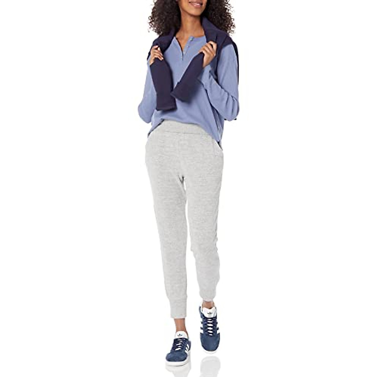 GAP Womens Long Sleeve Waffle Henley Shirt, Larkspur, Large US