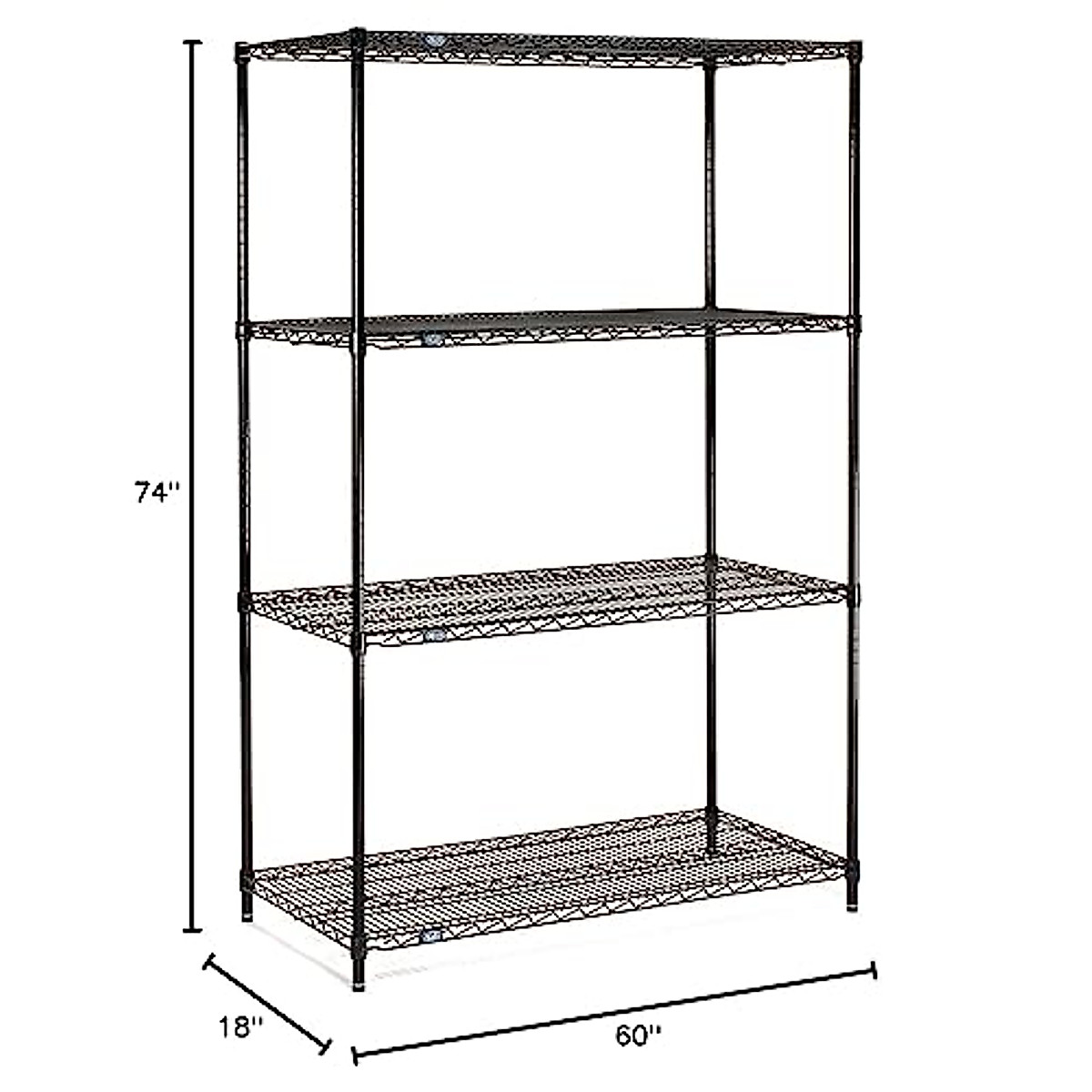 Nexel Adjustable Wire Shelving Unit, 4 Tier, NSF Listed Commercial Storage Rack, 18" x 60" x 74", Black Epoxy
